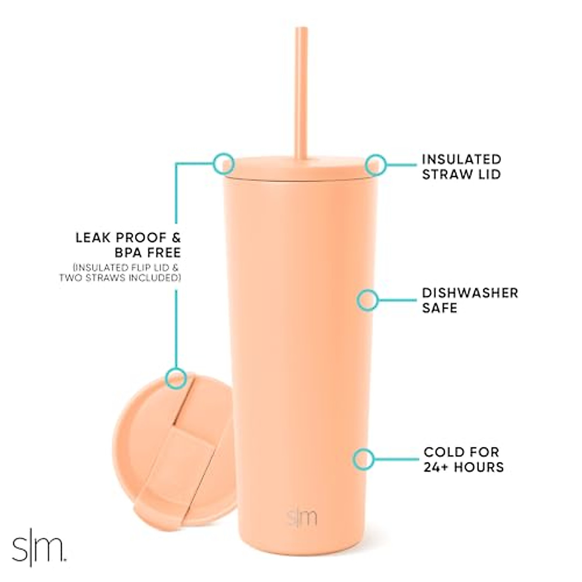 Simple Modern Insulated Tumbler with Lid and Straw | Iced Coffee Cup Reusable Stainless Steel Water Bottle Travel Mug | Gifts for Women Men Her Him | Classic Collection | 24oz | Bellini
