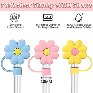 6PCS Straw Cover Cap for Stanley Cup, Silicone Straw Topper fit Stanley 30&40 Oz Tumbler with Handle,10mm Cute Drinking Straw Tip Covers for Stanley Cups Accessories