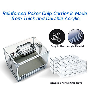 GSE Games & Sports Expert Poker Chip Case, Hold 600 Chips, Casino Grade Acrylic Poker Chips Holder with 6 Poker Chip Trays for Any Thickness Chips