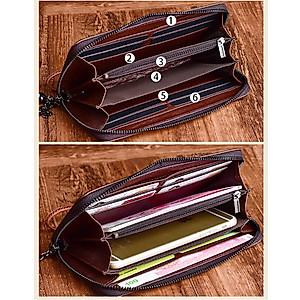 LMKIDS Retro Genuine Leather Wallets for Women Embossed Women's Purse Ladies Clutch Purse with Tassel (Style 1)