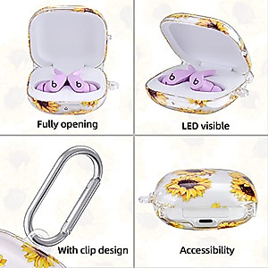 Beats Fit Pro Case Cover,AIRSPO Hard PC Case for Beats Fit Pro Cute Protective Beats Fit Pro Earbuds Case Cover with Keychain（Sunflower）