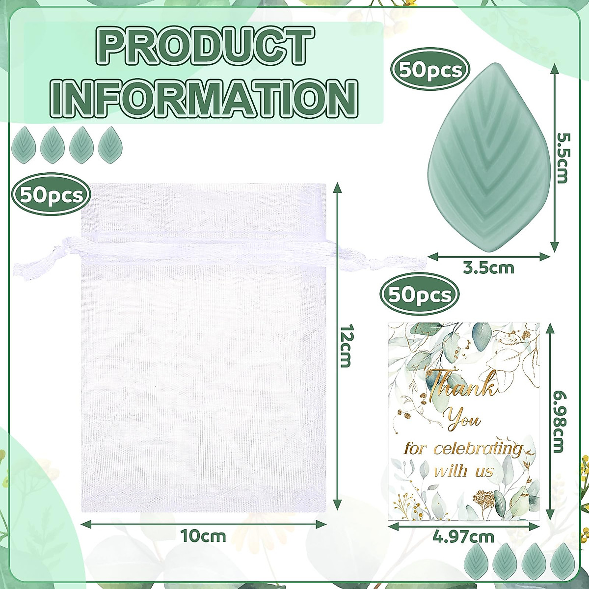 Siifert 50 Sets Wedding Mini Soap Favors Eucalyptus Scented Soap Greenery Bridal Shower Gifts Baby Shower Favors for Guests with Thank You Gift Cards Organza Bags for Christmas Party Supplies Boy Girl