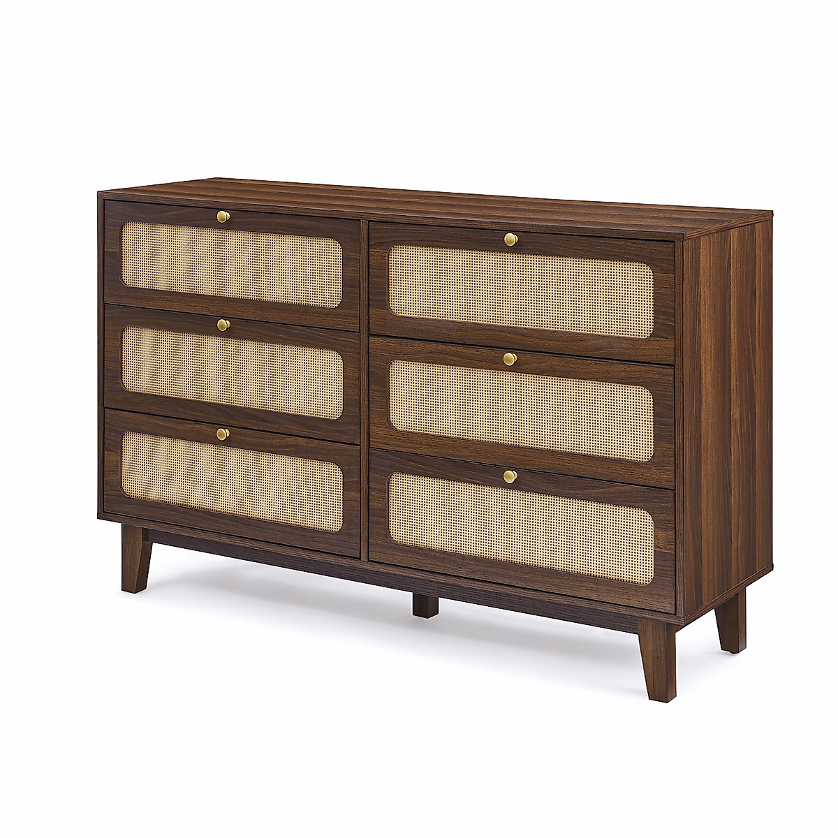 NicBex Rattan Dresser for Bedroom Chest of Drawers with 6 Drawers,Modern Cannage Rattan Wood Closet Chest of Drawers,Rattan Storage Dresser for Closet, Bedroom,Living Room,Hallway,Natural Walnut