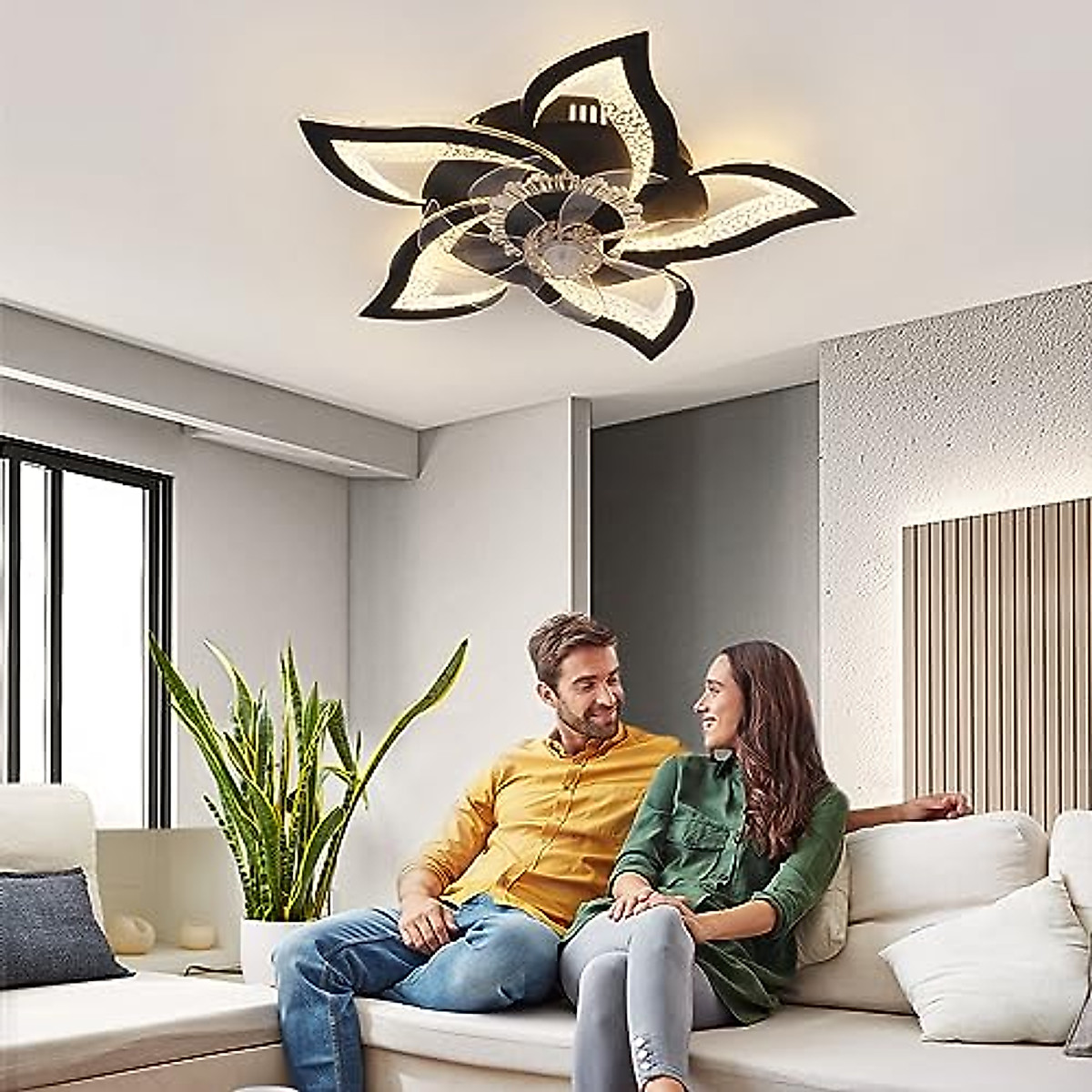 Nogcew Modern Ceiling Fan with Lights, 26 Inch Flush Mount Ceiling Fan with Remote and APP Control 6 Speeds Reversible,Low Profile Ceiling Fan with Light for Bedroon Livingroom Kitchen.