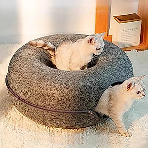 Bininl Cat Tunnel,Peekaboo Cat Cave Bed for Indoor Cats,Cat Donut Tunnel for Pet Cat House,Detachable Round Cat Felt & Washable Interior Cat Play Tunnel(24 Inch, Dark Grey)