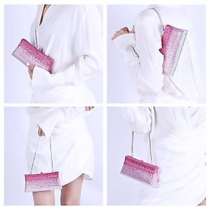 Evevictor Clutch Purse, Small Size Evening Handbag, Rhinestone Money Bag for Cocktail Prom Party Wedding Date (Hot Pink)