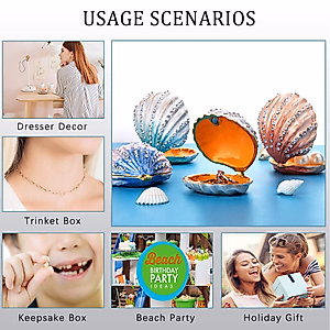 YU FENG Seashell Figurine Trinket Box Hinged Crystals Jeweled Painted Enameled Collectible Ocean Jewelry Box(Dark Blue)