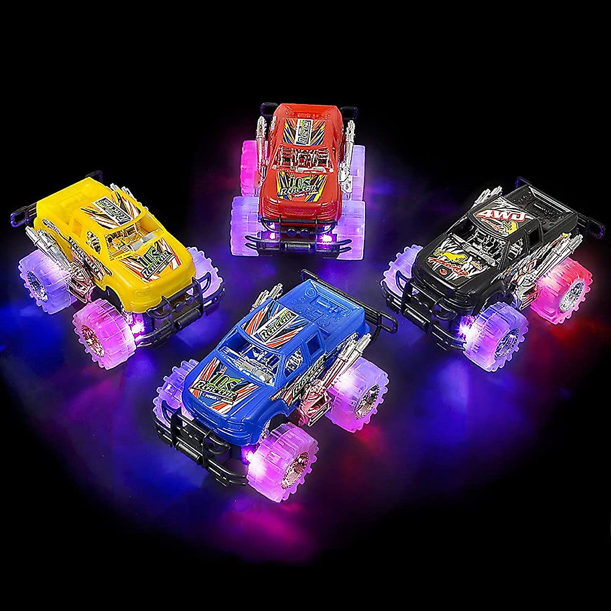 Playee Light Up Monster Truck Set, Set Includes 2, 6 Inch Monster Car Toy with Beautiful Flashing LED Tires, Push n Go Cars, Friction Toy, Race Truck Car for Kid