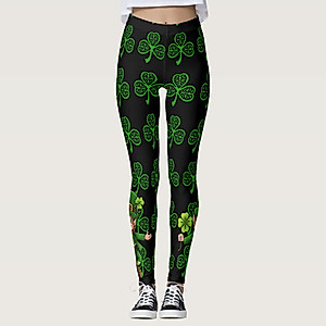St. Patricks Day Funny Yoga Pants Women's Green Paddystripes Good Luck Pants Print Leggings Pants for Yoga