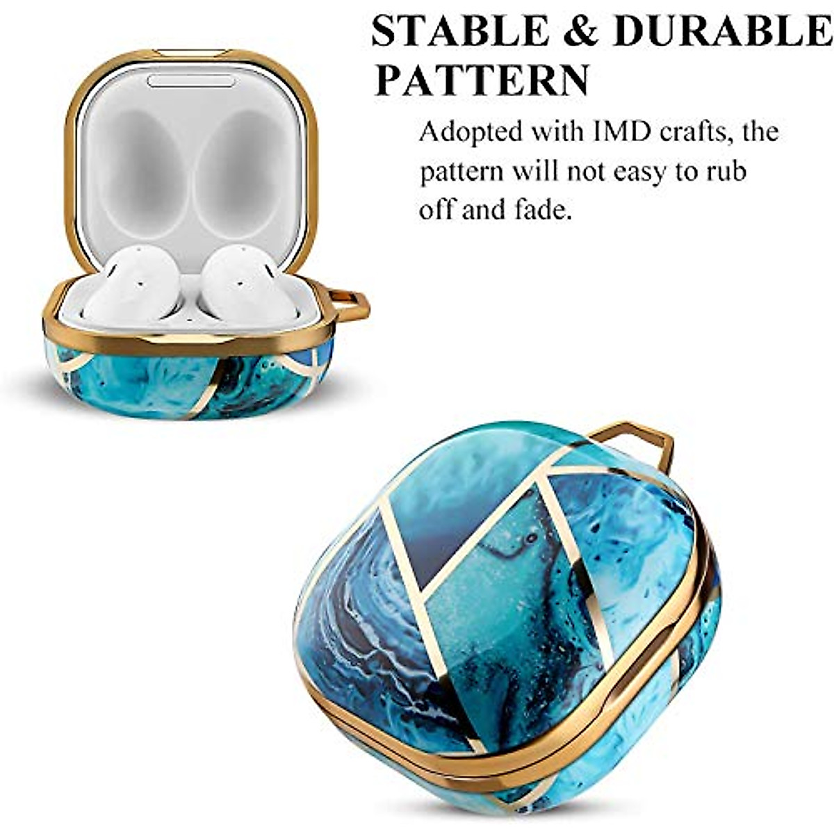 YOMPLOW Case Compatible with Samsung Galaxy Buds Live/Buds Pro - 2021 Hard Carrying Case Protective Wireless Charging Cover Skin with Keychain for Women&Girls (Blue Marble)