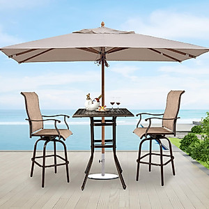 VINGLI Outdoor Bar Table, Sqaure Bar Height Patio Table with Umbrella Hole, Cast Aluminum Tall Outdoor Table Bistro Table Outdoor Furniture Garden Table
