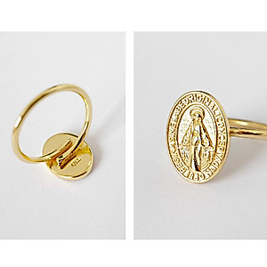 Oidims Virgin Mary 18K Gold Finish 925 Sterling Silver Statement Band Rings for Women Stackable Plate Knuckle Dainty Best Friend Mid Finger Faith Lady of Guadalupe Religious Gifts Jewelry #6.5