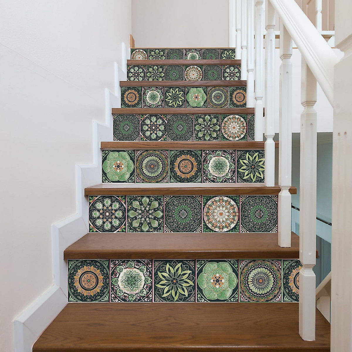 Adreamer90 Mandala Moroccan Wallpaper Tile Stickers 5.91 * 5.91 in Peel and Stick,Removable Talavera Decor 2D Wall Tile Decals for Kitchen Bathroom Laundry Stair Fireplace Art Decor Tiles