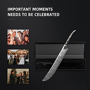 Leopcito Damascus Champagne Saber, 16-1/2 inches Champagne Sword with Forged Damascus Blade, Sparkling Wine Champagne Knife, Bottle Wine Opener Wedding Gift Birthday Housewarming Home Bar