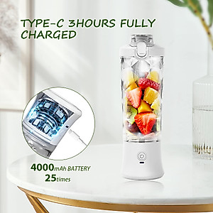 Portable Blender, Personal Blender for Shakes and Smoothies, Mini Blender with 6 Blades USB Rechargeable, 20 Oz To-Go Cups and Spout Lids for Frozen Blending, Kitchen, Home, Travel, BPA-Free