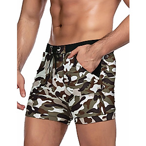 COOFANDY Mens Camo Quick Dry Swimwear Shorts with Pockets, Large, Brief - Army Green