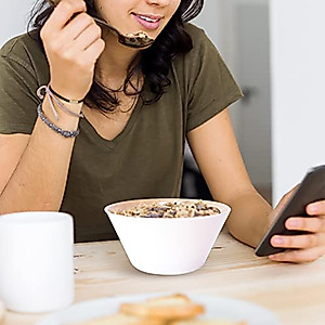 Consistently Creative 6-inch Melamine Bowl, 6 Bowl Set in Cream with Wood, Break Resistant Melamine Bowl