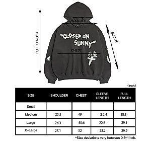 Cactus Pack Closed on Sunny Hooded 3D Letter Print Hip Hop Casual Oversized Sweatshirts Graffiti Hoodies Grey
