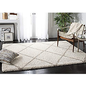 SAFAVIEH Hudson Shag Collection Area Rug - 8' x 10', Ivory & Beige, Modern Trellis Design, Non-Shedding & Easy Care, 2-inch Thick Ideal for High Traffic Areas in Living Room, Bedroom (SGH281D)