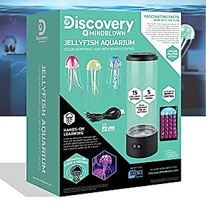 Discovery #Mindblown Jellyfish Aquarium Color-Morphing Lamp with 15 Light Options and Remote Control, Educational Biology Themed Bedroom Light for Kids & Adults Ages 8 and Up