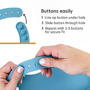 NumNum Pre-Spoon GOOtensils + Silicone Bibs - Babies & Toddlers Ki | Self Feeding Baby Spoon Set (Stage 1 + Stage 2) | Waterproof, Soft, Adjustable, 100% Food Grade Bib - (Blue/Glacier Green)