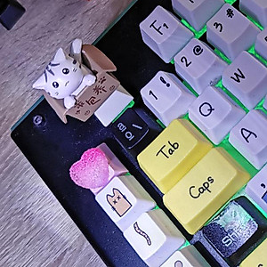 Hai Lan 1pc DIY Cartoon Mechanical Keyboard ESC Keycap Cute Cat Custom Keys Caps Novelty Bottom Backlit Keyboard Keycaps Gaming Accessories Children's Gifts, White