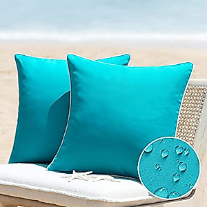 Phantoscope Pack of 2 Outdoor Waterproof Solid Throw Decorative Pillow Cover Decorative Square Outdoor Pillows Cushion Case Patio Pillows for Couch Tent Sunbrella, Teal Blue 18x18 inches 45x45 cm