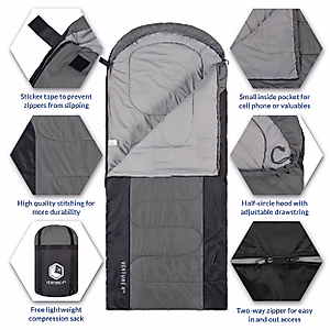 VENTURE 4TH 3-Season XL Backpacking Sleeping Bag, Camping Sleeping Bags for Adults & Kids - Lightweight, Comfortable, Water Resistant, Ideal for Hiking, Camping & Outdoor – Silver/Gray