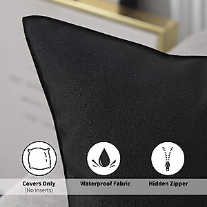 MIULEE Pack of 2 Decorative Outdoor Waterproof Pillow Covers Square Garden Cushion Sham Throw Pillowcase Shell for Spring Patio Tent Couch 18x18 Inch Black