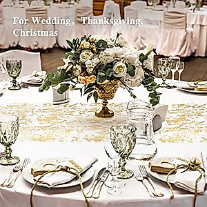 Ohanniewa Gold Table Runner 11 inch x 32 Feet Glitter Metallic Gold Foil Mesh Table Runner Roll Table Decorations for Wedding, Birthday, Banquet, Christmas