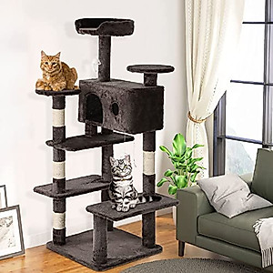 BestPet 54in Cat Tree Tower with Cat Scratching Post,Multi-Level Cat Condo Cat Tree for Indoor Cats Stand House Furniture Kittens Activity Tower with Funny Toys for Kitty Pet Play House (Dark Gray)