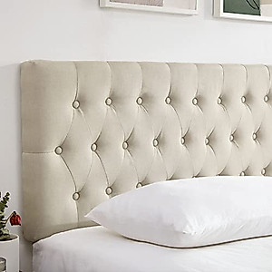 Kingfun Tbfit Tufted Upholstered Queen Size Bed Headboard in Modern Button Design, Adjustable Solid Wood Head Board, Premium Linen Fabric Padded Headboards in Bedroom (Beige, Queen)