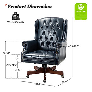 HULALA HOME Managerial Executive Swivel Office Chair with Height-Adjustable, Tufted Back & Nailhead Trim, High-Back Desk Chair for Home & Office, Faux Leather (Blue)