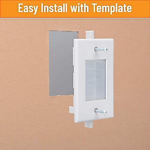 Wi4You Brush Wall Plate Built-in 1 Gang Low Voltage Mounting Bracket Large-Cut Cable Wall Plate Pass Through for Low Voltage Cables of Audio Video HDMI HDTV Home Theater White 2 Pack Cable Hider