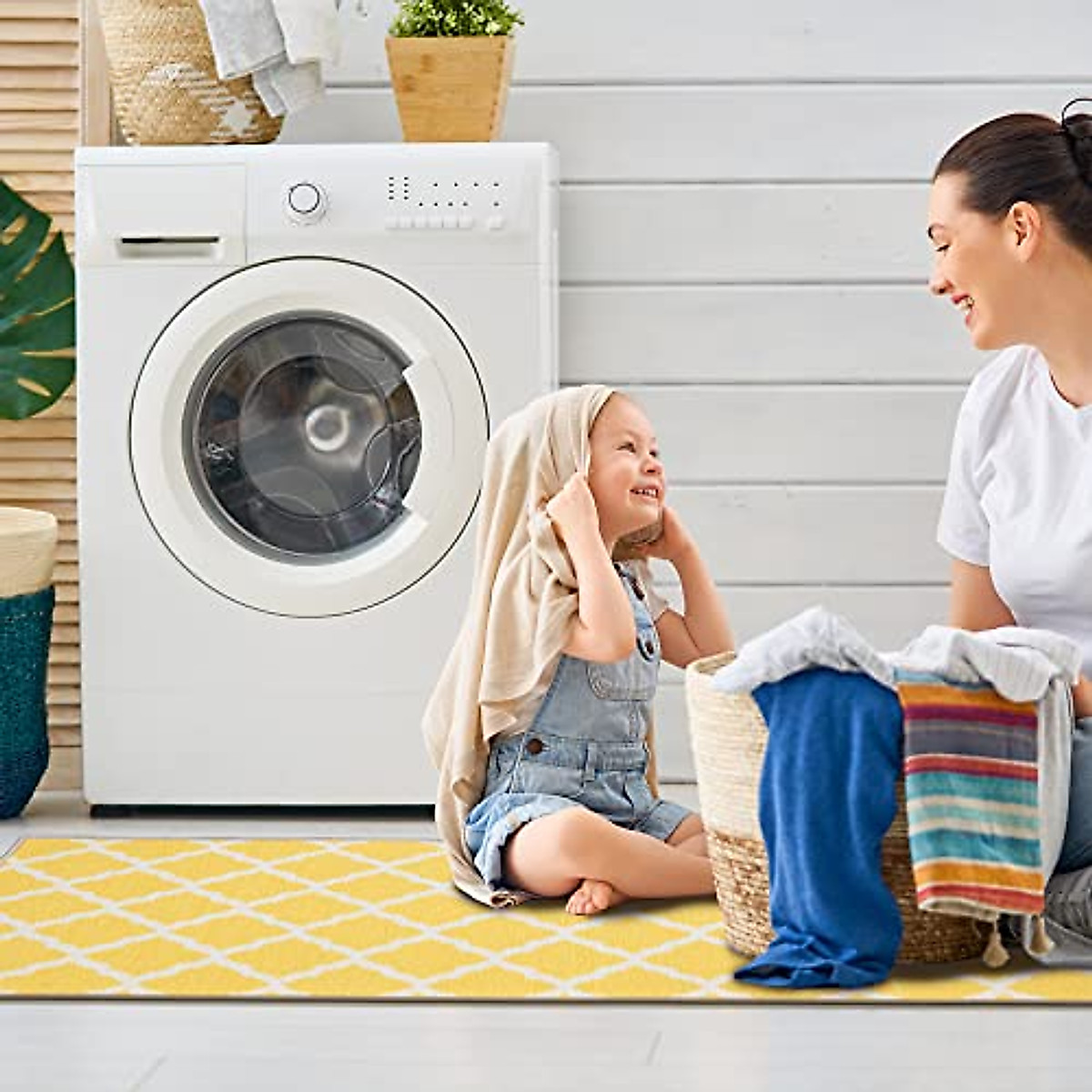 Machine Washable Moroccan Trellis Design Non-Slip Rubberback 2x5 Traditional Indoor Runner Rug for Hallway, Kitchen, Bedroom, Entryway, 20" x 59", Yellow