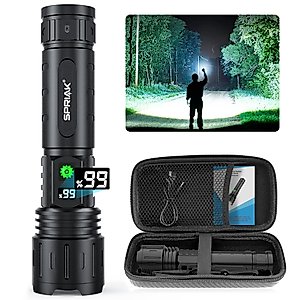 LED Rechargeable Flashlight High Lumens, 28000 Lumen Super Bright Long Throw Beam High Powered Tactical Flashlight, Zoomable Waterproof for Emergency Camping Hiking[Battery Digital Display]