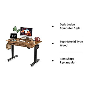 FEZIBO Adjustable Height Electric Standing Desk with Double Drawer, 55x 24 Inches Stand Up Home Office Desk with Splice Tabletop, Black Frame/Fir Brown Top