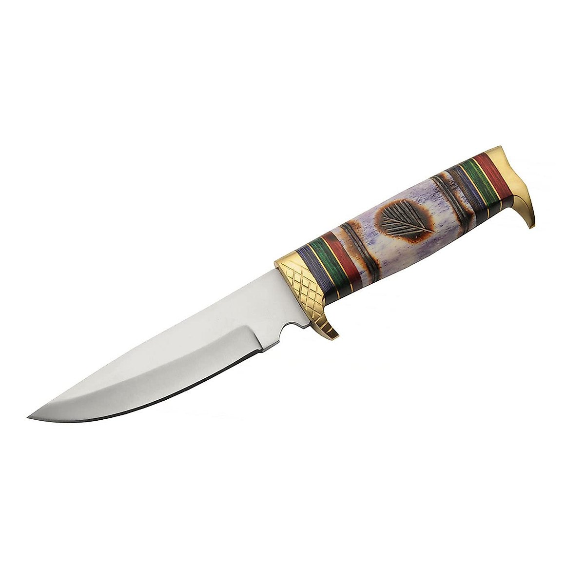 Wind Painter Stained Bone 10.5″ Stainless Steel Hunting Knife | Wood & Brass Spacers