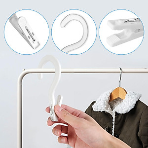 24PCS Laundry Hooks with Clips Plastic Clothes Pins Super Strong Hanger Clips Boot Hangers Towel Clips Laundry Clips for Bathroom Travel Portable(White)