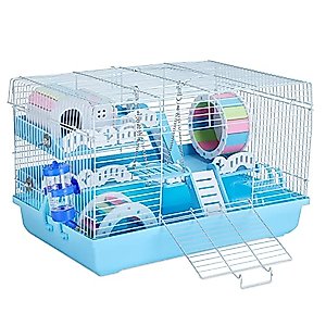 Vxxliaxs Large Hamster Cage and Habitat, Small Animals Cage with Various Accessories for Syrian Hamster, Dwarf Hamster, Gerbil (Blue)