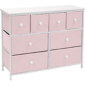 Sorbus Fabric Dresser for Kids Bedroom - Chest of 8 Drawers, Storage Tower, Clothing Organizer, for Closet, for Playroom, for Nursery, Steel Frame, Fabric Bins - Knob Handle (Pastel Pink)