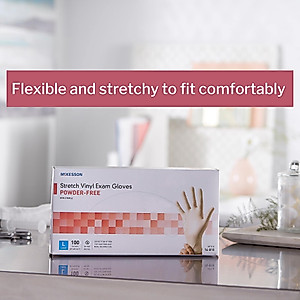 McKesson Stretch Vinyl Exam Gloves, Non-Sterile, Powder-Free, Large, 100 Count, 1 Box