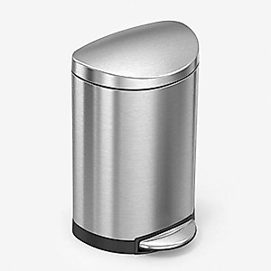 simplehuman 6 Liter / 1.6 Gallon Semi-Round Bathroom Step Trash Can, Brushed Stainless Steel & Code A Custom Fit Drawstring Trash Bags, 4.5 Liter / 1.2 Gallon, 90 Pack, White, 90 Count