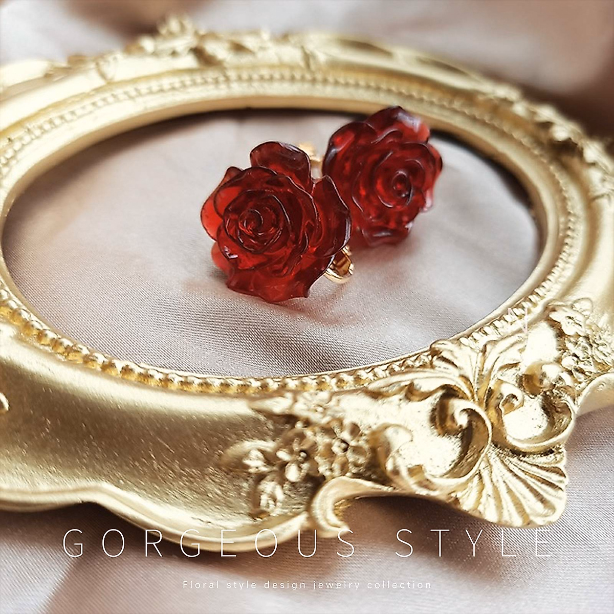 925 Sterling Silver Earrings Rose Flower, Pretty Blooming Carved Red Rose Dangle Earrings Tiny Resin Rose for Women for Teen for Mother