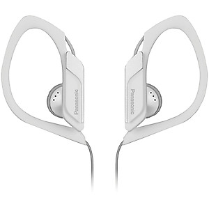 Panasonic Sports Clip Earbud Headphones RP-HS34-W (White) Water Resistant, Tough, Durable, Adjustable Ear Clip, Ultra Light