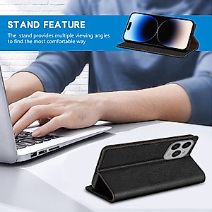 ZZXX for iPhone 14 Pro Wallet Case with [RFID Blocking] Card Slot Stand Strong Magnetic Leather Flip Fold Protective Phone Case for iPhone 14 Pro Case Wallet(Black-6.1 inch)