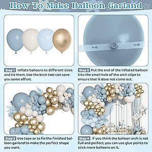 Ouddy Life Dusty Blue Balloons Arch Kit, Different Sizes 18 12 10 5Inch Fog Blue Sand White Champagne Gold Latex Confetti Star Foil Balloon for Boys Baby Bridal Shower Birthday Boho Party Decorations