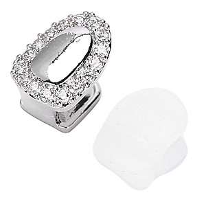 ZJchao Single Tooth Grillz, Hip Hop Teeth Decoration, Single Tooth Gorgeous Teeth Accessory Decoration for Halloween Party Hip Hop Show(Single silver door)