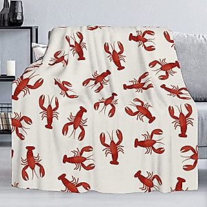 Delerain Red Lobsters Crawfish Flannel Fleece Throw Blanket 50"x60" Living Room/Bedroom/Sofa Couch Warm Soft Bed Blanket for Kids Adults All Season