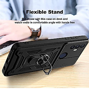 ZOURSING for TCL 30 SE Phone Case with HD Screen Protector 2 Pack,Slide Camera Protection Cover,Built Magnetic Ring Kickstand,Heavy Duty Full Body Shockproof Protective Cover for TCL 30 SE Black